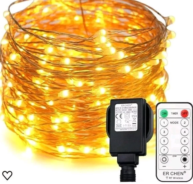 FAIRY STRING LIGHTS 20m Warm White Out/Indoor Mains Copper Wire ...