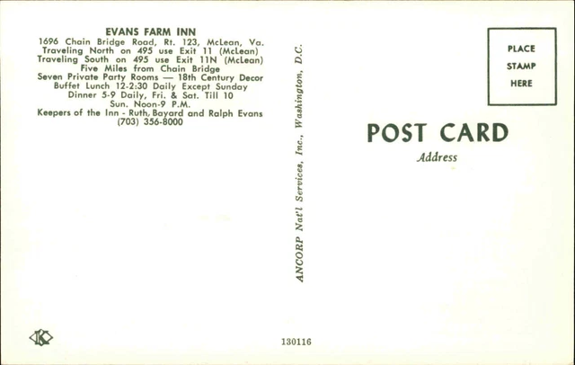 MCLEAN VA EVANS Farm Inn Chain Bridge Road US-Postcard USA ...