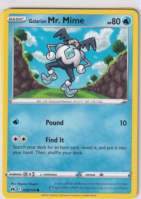 POKEMON CARTE CROWN Zenith Numéro 30/159 Galarian Mr.Mime Anglais EUR 1 ...