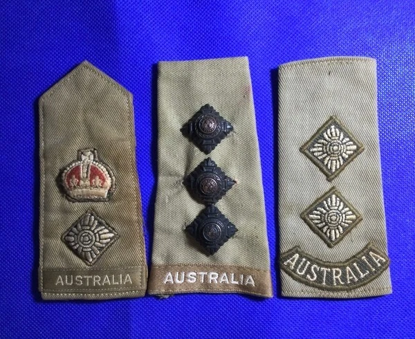 WW2 AUSTRALIAN ARMY Lt Col, Capt, and Lt Uniform Shoulder Rank Slides ...