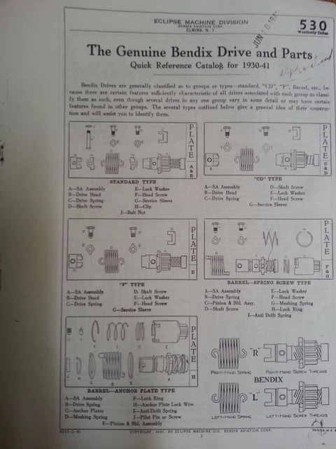 1926-41 BENDIX DRIVE Starter Drive ILLUSTRATED catalog IDENTIFY BENDIX ...