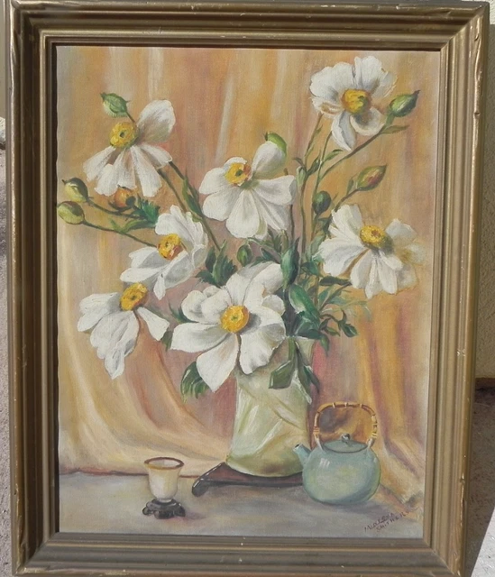 VINTAGE 1945 CALIFORNIA still life painting Matilija poppies by Minerva ...