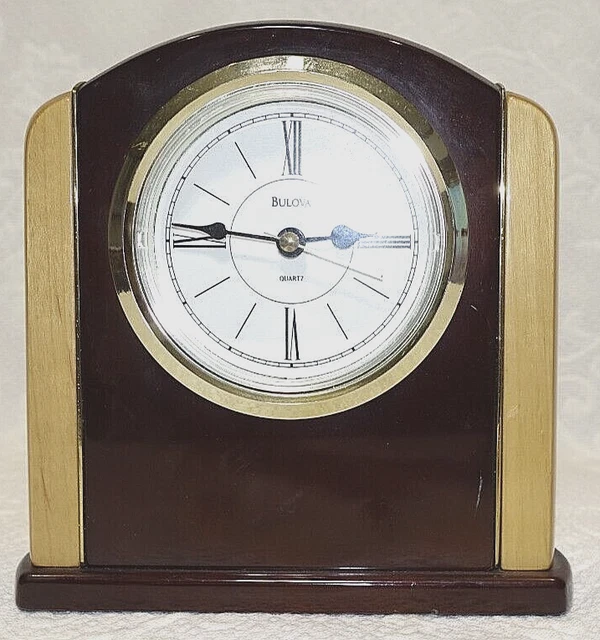 VINTAGE BULOVA QUARTZ Wood Desk Shelf Clock Battery Operated Japan ...