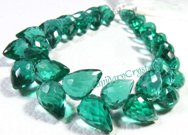 VERT ÉMERAUDE VERRE Hydro Quartz Facettes Diagonale Perforé Larme ...