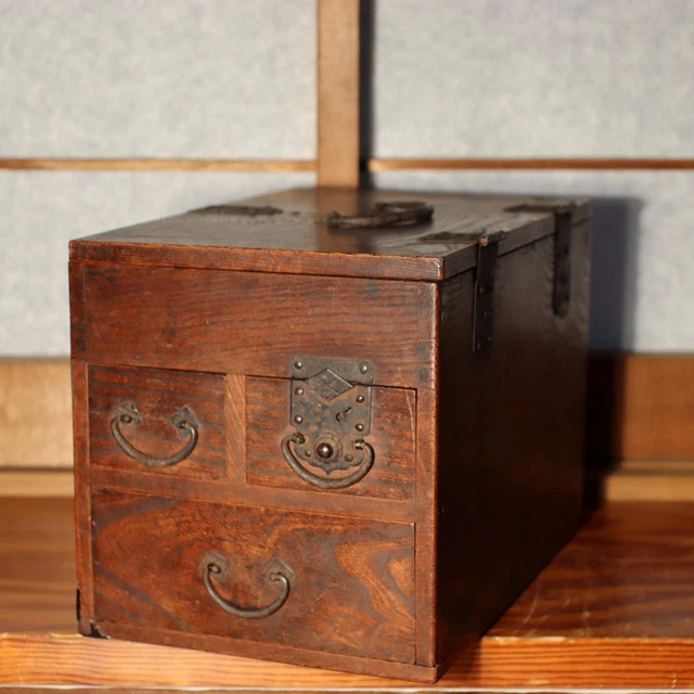JAPANESE WOODEN TANSU Chest box Funadansu Suzuribako Kakesuzuri WBX198 ...