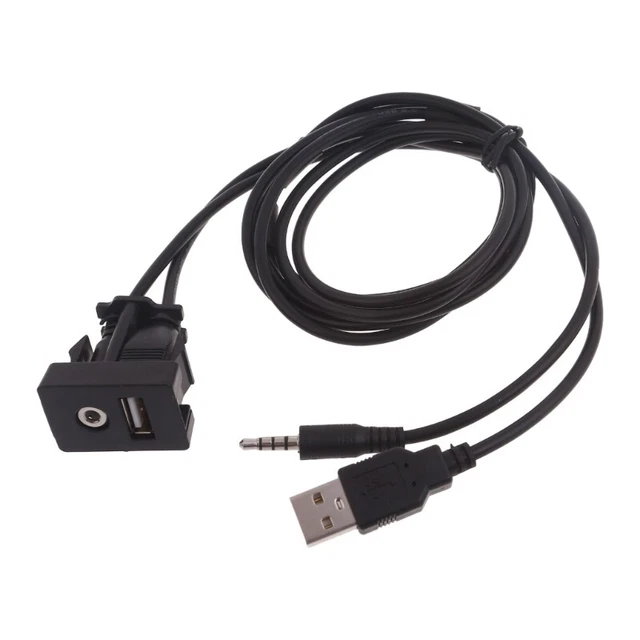 QUALITY USB FLUSH Mount Cable Dashboard Panel Mount USB+3.5mm Extension ...