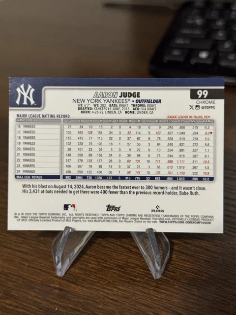 2025 TOPPS CHROME Aaron Judge #99 Base Card New York Yankees MVP ...
