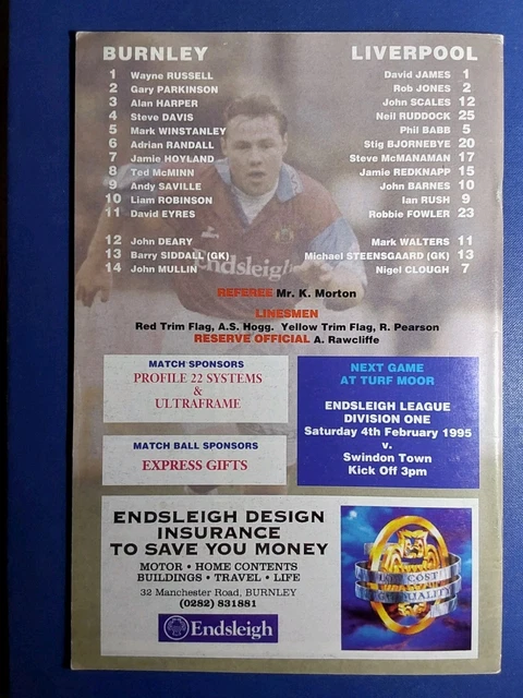 F A CUP 4th Round Burnley v Liverpool 28th January 1995 £1.17 - PicClick UK