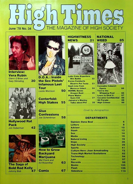 VINTAGE HIGH TIMES Magazine June 1978 Rat Pack Vera Rubin Sex Pistols ...