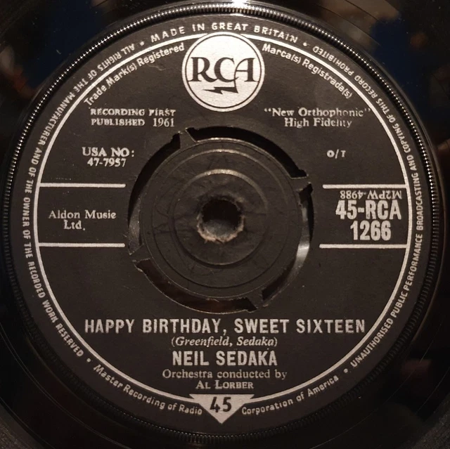 NEIL SEDAKA HAPPY Birthday, Sweet Sixteen **1961 UK 7" 45rpm** 45-RCA ...
