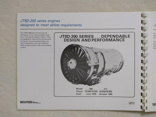 ORIGINAL PRATT & Whitney JT8D-200 Sales Brochure Engine MD-80 ...