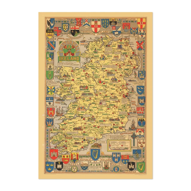HISTORICAL MAP OF Ireland - 1969 Illustrated Map - Classic Art Print £ ...