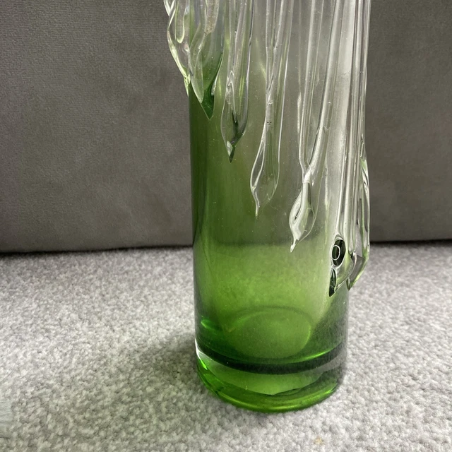 VINTAGE DRIP CLEAR/GREEN Murano-Style Art Glass Vase Large 12inch £70. ...