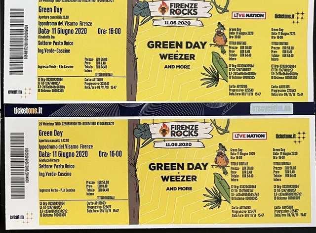 N. 2 BIGLIETTI per concerto dei Green Day / Firenze Rocks / Arena di ...