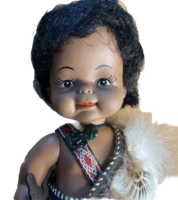 MĀORI NEW ZEALAND Culture Doll Polynesia Souvenir 1970s-1980s With Real ...