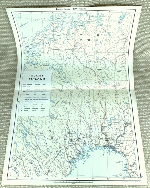 1925 MAPPA ANTICA Finlandia North Occidente Tornio Lapponia Haparanda ...