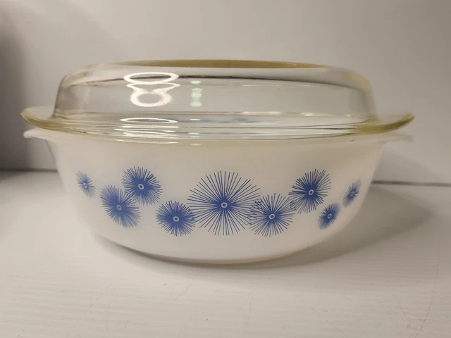 RARE VINTAGE CROWN Australian Pyrex Blue Sunburst Casserole $350.00 ...