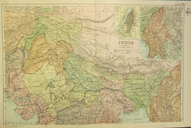 1912 GRANDE MAPPA Antica ~ India North Burma Bengala Nepal ~ Dintorni ...