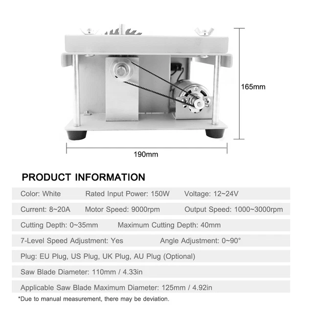 150W COMPACT DESKTOP Table Saw with 7-Speed Control, 0-90° Angle ...