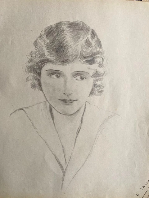 BLEISTIFTSKIZZE JUNGES MÄDCHEN FRAU von E THORPE LOWTHER COLLEGE 1921 ...