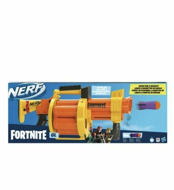 NERF FORTNITE GL Rocket-Firing Blaster with 6 Rockets 6-Rocket Drum ...