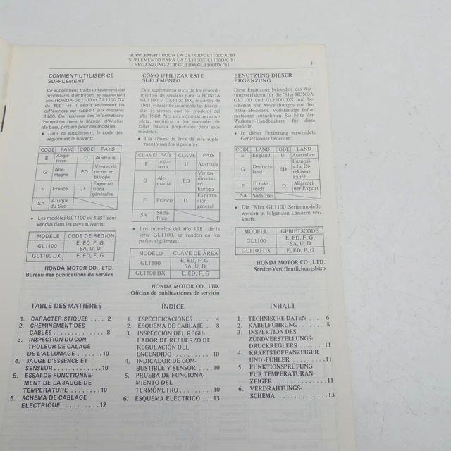 ORIGINAL HONDA GL 1100 DX Werkstatthandbuch Zusatz Reparaturanleitung ...