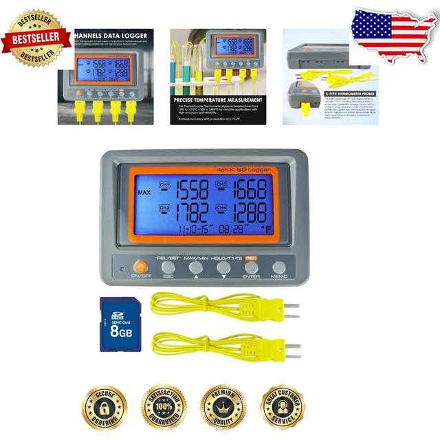 COMPACT 4 CHANNEL Temperature Data Logger with Alarm and Backlit LCD ...