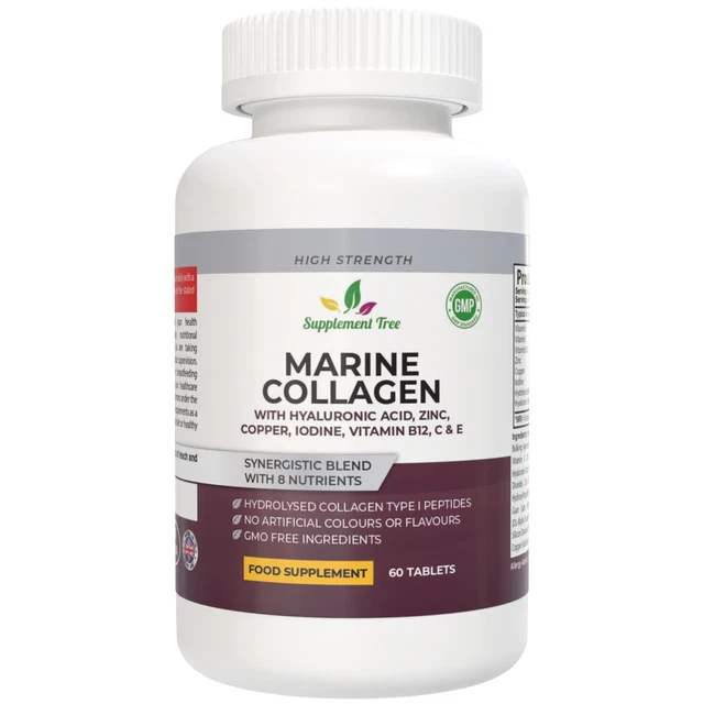 HYDROLYSED MARINE COLLAGEN Peptides Tablets 1200mg with Hyaluronic Acid ...