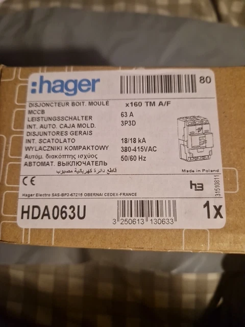 HAGER HDA063U 3 POLE MCCB 3 Phase £70.00 - PicClick UK