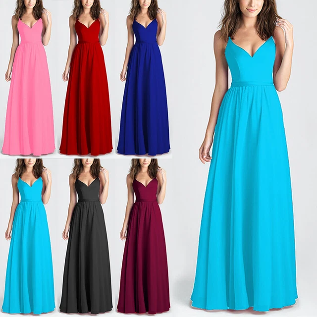 Womens Wedding Bridesmaid Dress V Neck Maxi Evening Party Prom Ball