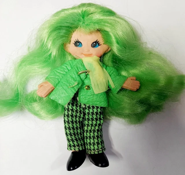 VINTAGE 1969 IDEAL Toy Flatsy Doll Dewie Rally Green Flat Bendable Hong ...