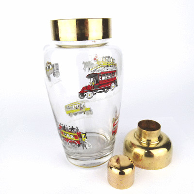 ART DECO COCKTAIL SHAKER, Martini-Vodka, Bus Omnibus Glass Brass ...
