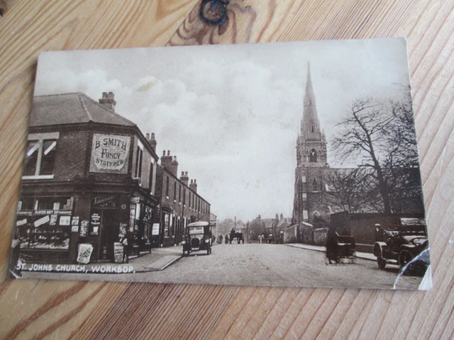 POSTCARD OF ST Johns Church, Worksop (vintage street scene) Unposted £3 ...