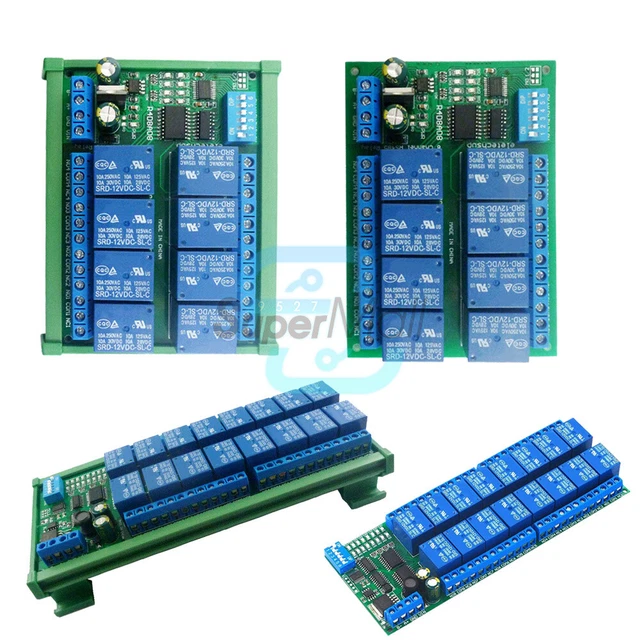 DC12V 8/16CHANNEL RS485 Relay Module Modbus RTU PLC Expaning Board DIN ...