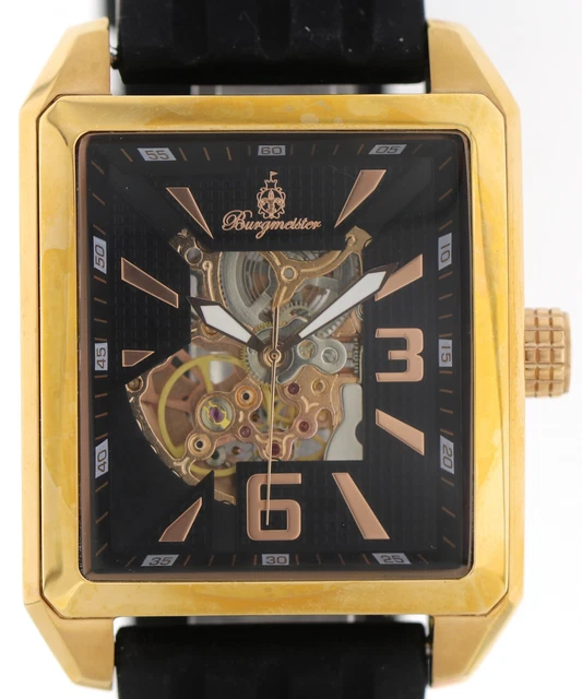 UNGETRAGENE BURGMEISTER RECTANGLE Skeleton Herren-Automatikuhr Ref ...