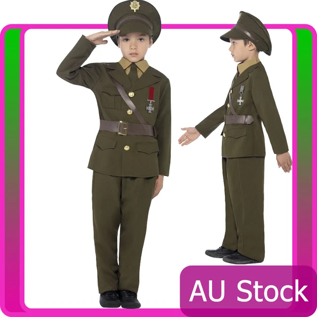 BOYS 1940S ARMY Officer Costume Kids Ceremonial Soldier WW2 Military ...