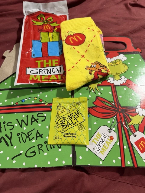 2025 MCDONALDS HAPPY Meal Grinch Salt, Grinch Bag Grinch Box + Socks ...