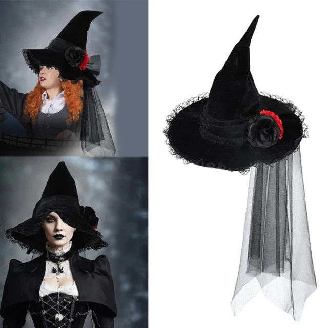 BLACK WITCH HAT for Halloween Elegant Wizard Hat Adult Cosplay Party ...