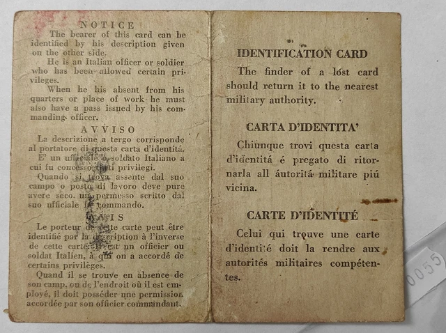 CARTA IDENTITA'-ALLEATI 1944-B70-55 EUR 15,00 - PicClick IT