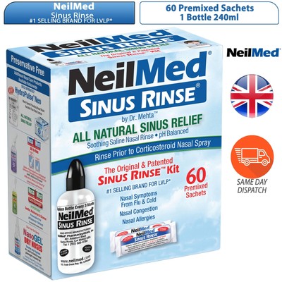 NEILMED SINUS RINSE Original Hypertonic Kit Squeeze Bottle 240ml & 60 ...