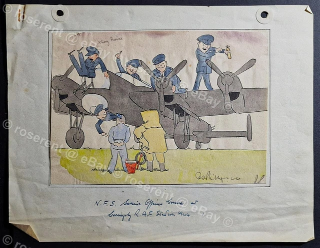 WW2 RAF CONINGSBY NFS Fire Service Senior Officers Course Pen and ink ...