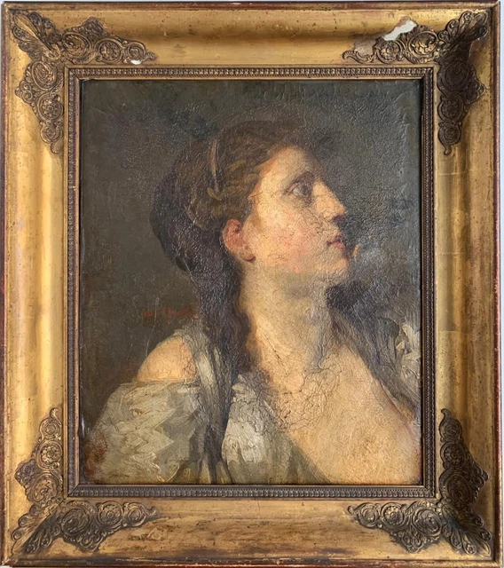 TABLEAU FERDINAND D'HUART (1858-1919) HST signée portrait de femme à ...