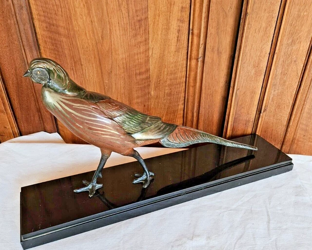 ART DECO Faisan En Regule Polychrome Sur Marbre Noir Signe Rochard A ...
