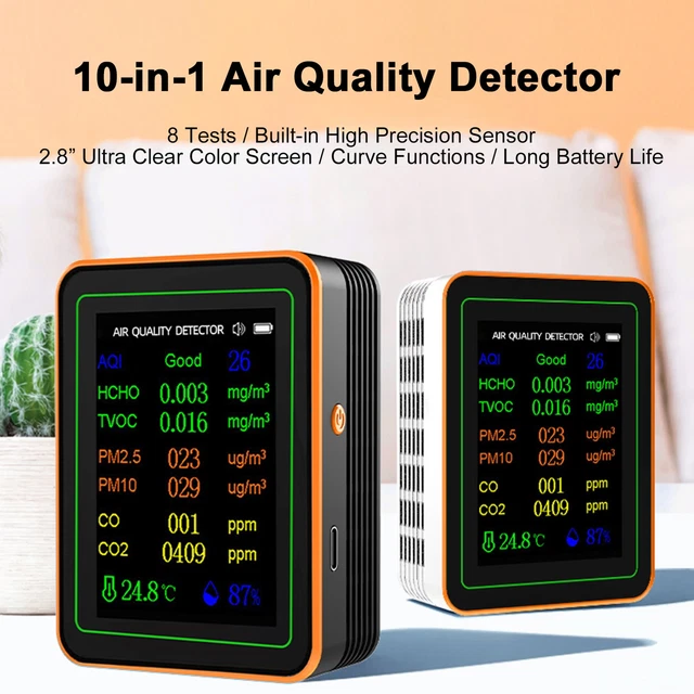 10-IN-1 AIR QUALITY Monitor CO2 Meter With 2.8 TFT Tests PM/HCHO/TVOC ...