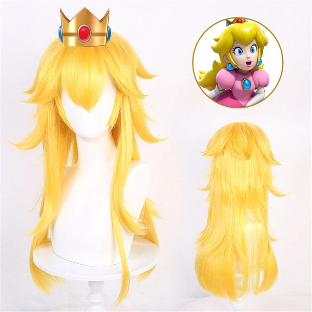 Halloween Super Mario Bro Princess Peach Cosplay Toadstool Longwavy Blonde Wig♮ل £1880