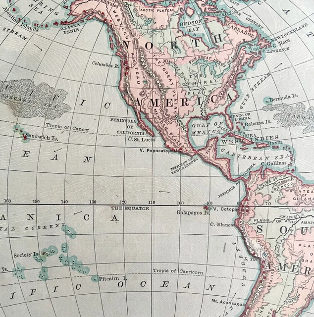 1879 MAP WESTERN Hemisphere Victorian Atlas Harpers Geography 1st ...