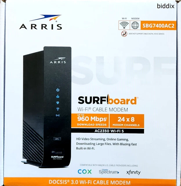 ARRIS SURFBOARD DOCSIS 3.0 Cable Modem / AC2350 Dual-Band WiFi Router ...