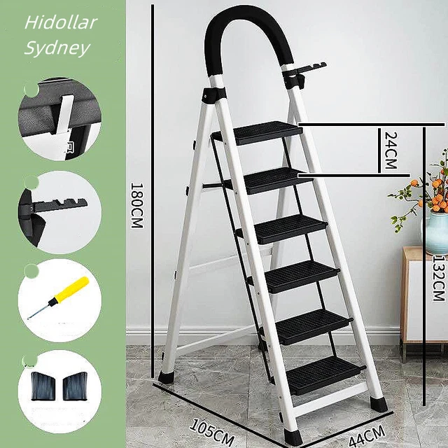 SIX STEP STEEL Frame Ladder Rubber Grip Foldable 6 Tread Step A Frame ...