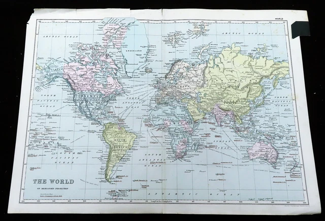 ANTIQUE MAP OF The world Mercator's Projection Victorian 19thC GW Bacon ...