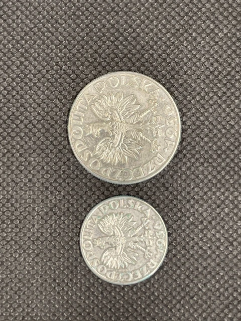 POLAND 1936 SILVER Coin Set – 5 Zł & 2 Zł “Sailing Ship” – VF/XF $175. ...